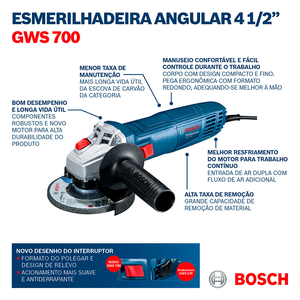 Esmerilhadeira Angular 4.1/2" Bosch GWS 700 710W | LF Máquinas e ...