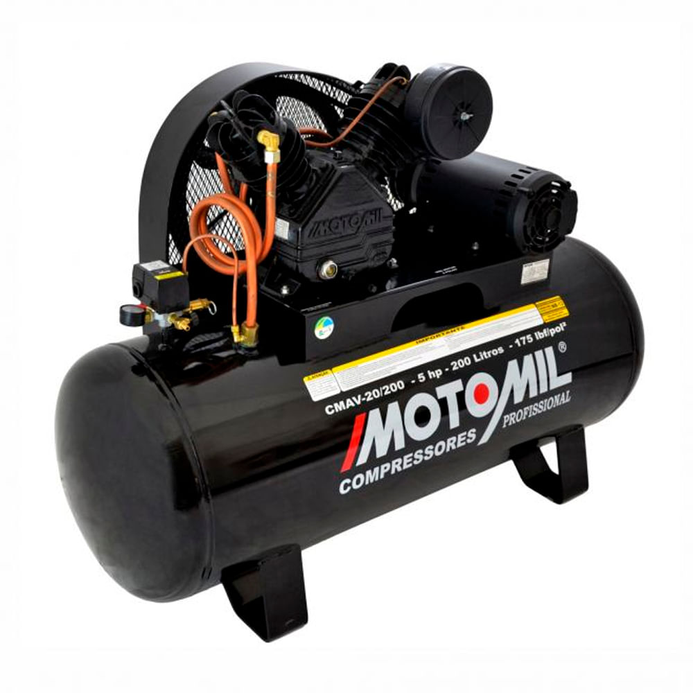 Compressor de Ar 20 Pés Motomil CMAV-20/200 5HP 200 Litros Trifásico ...
