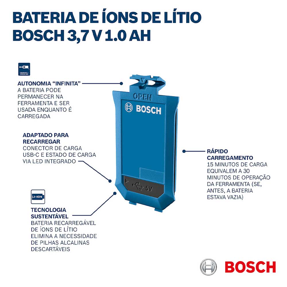 Bateria Íons de Lítio Bosch 3,7V 1.0Ah - lfmaquinaseferramentas