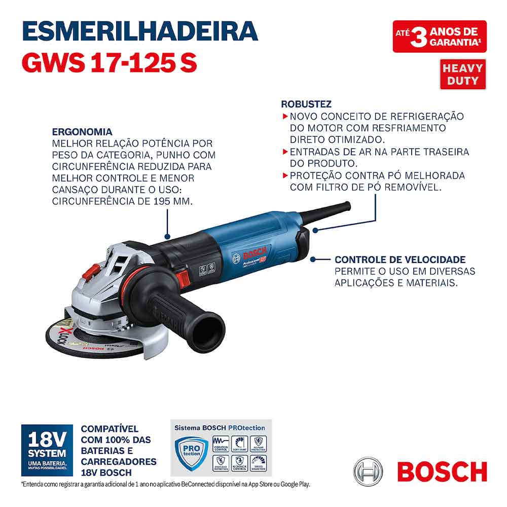 Esmerilhadeira Angular 5" Bosch GWS 17-125 S 1700W - lfmaquinaseferramentas